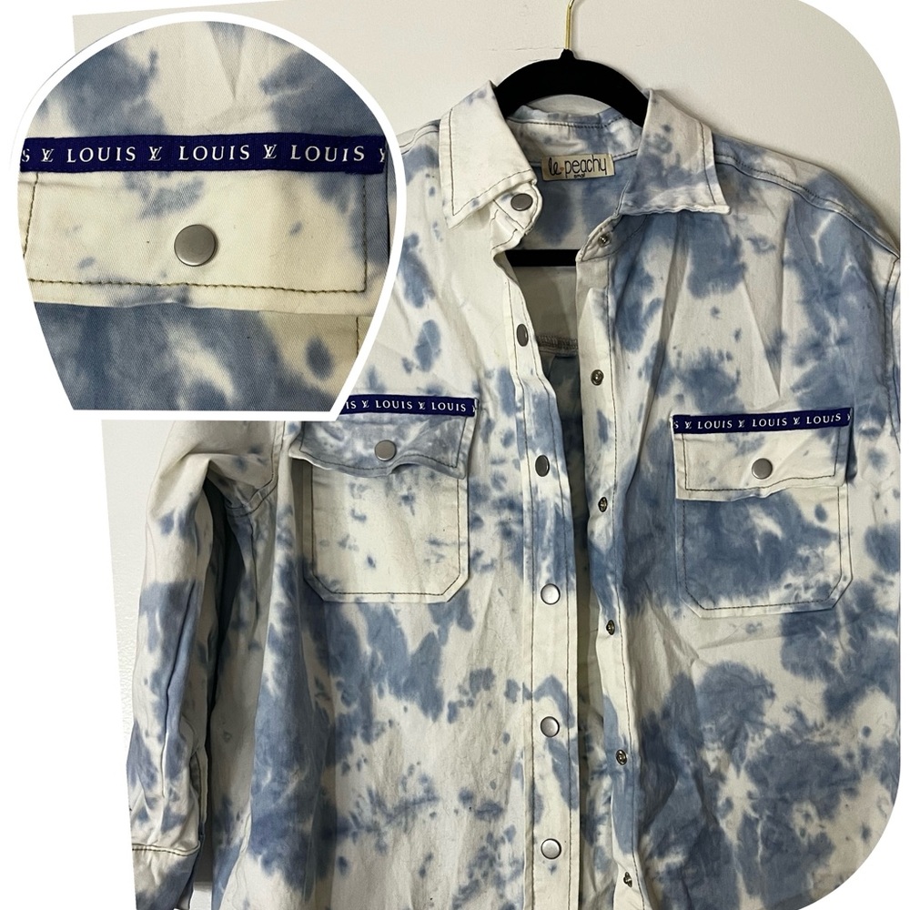 Louis Lv Designer Ribbon Denim Tie Dye Oversized Jean… - Gem